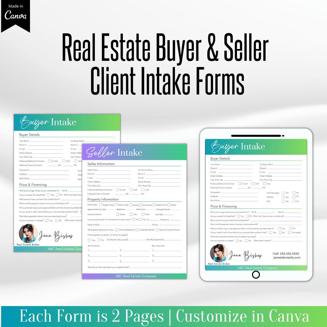 Buyer & Seller Intake Form for Realtor, Client Information Real Estate ...