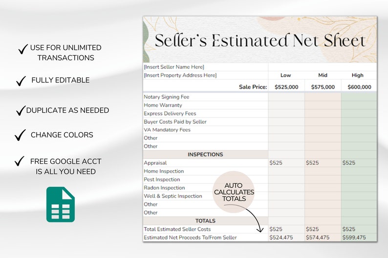 Multiple Offers and Net Sheet Spreadsheet Bundle, Real Estate ...