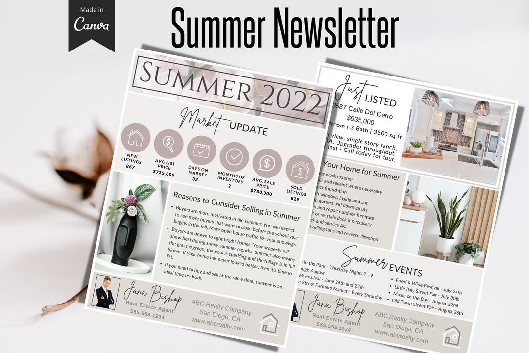 Real Estate Summer Newsletter Template, Realtor Newsletter, Real Estate ...