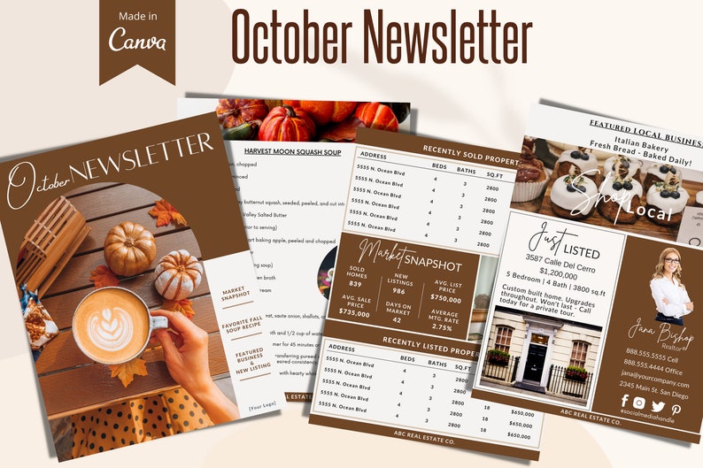 October Real Estate Newsletter, Fall Newsletter Template Editable ...
