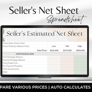 Real Estate Sellers Estimated Net Proceeds Spreadsheet, Sellers Net ...