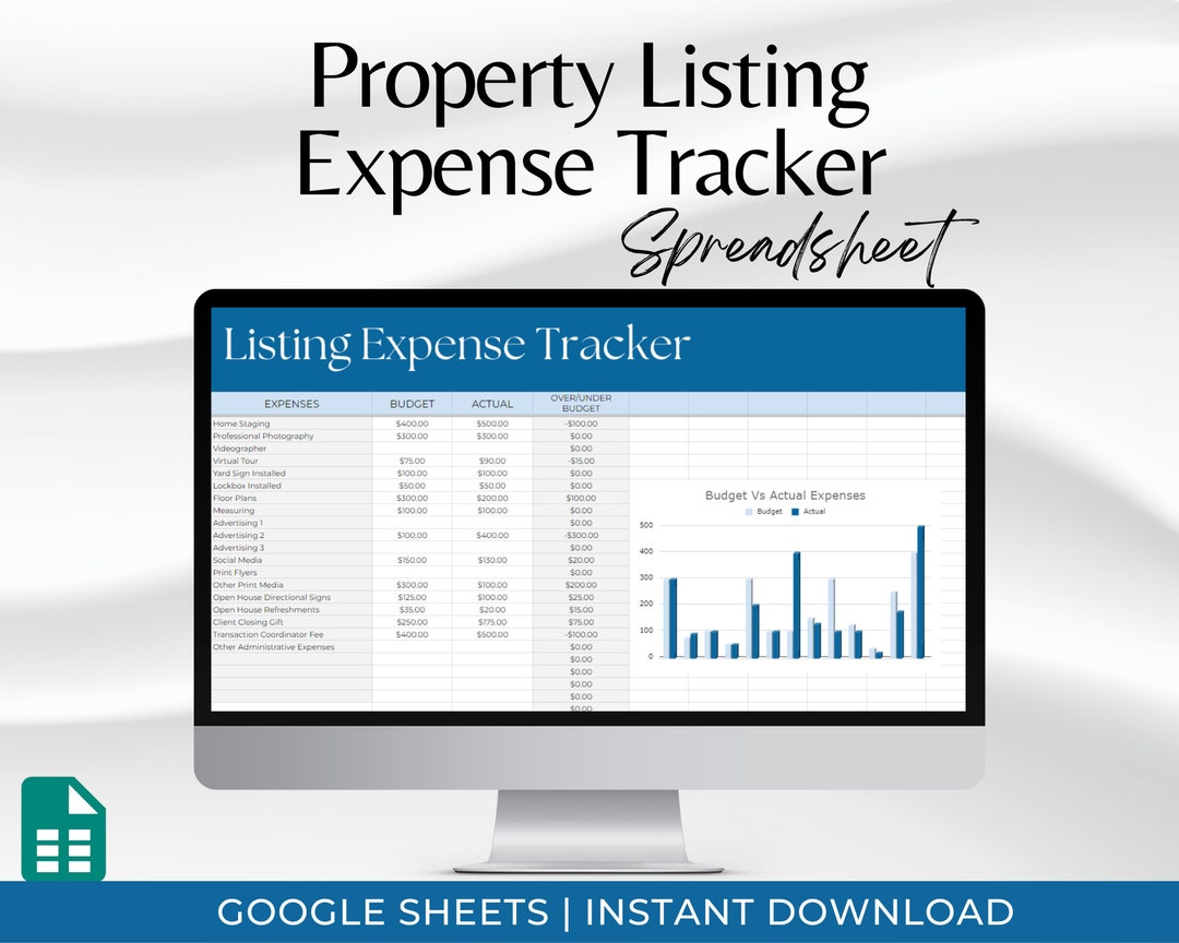 Real Estate Listing Expense Tracker Spreadsheet, Real Estate ...