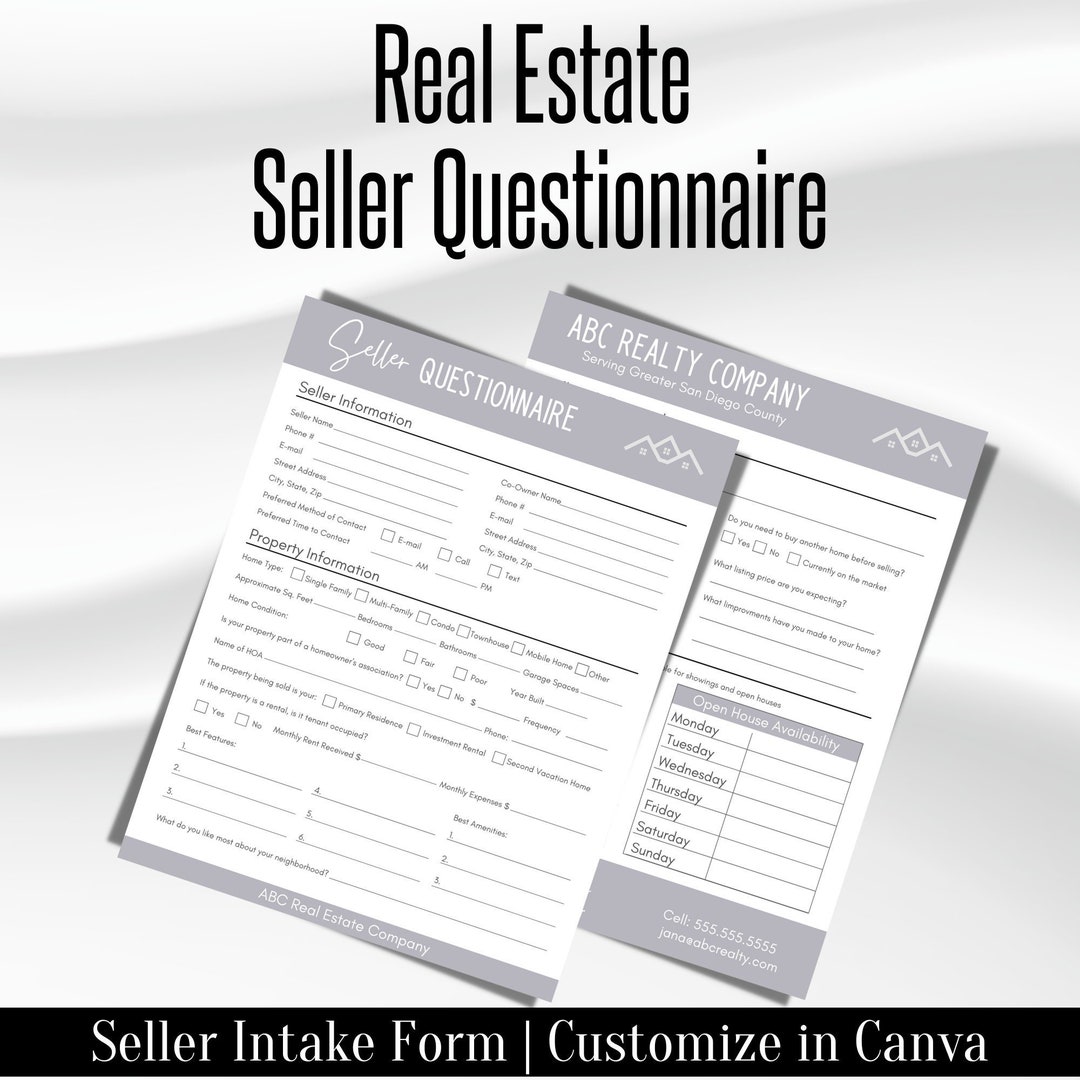 Seller Questionnaire, Seller Intake Form, Seller Questionnaire Canva ...