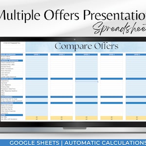 Multiple Offer Spreadsheet, Real Estate Spreadsheet, Realtor Offer ...