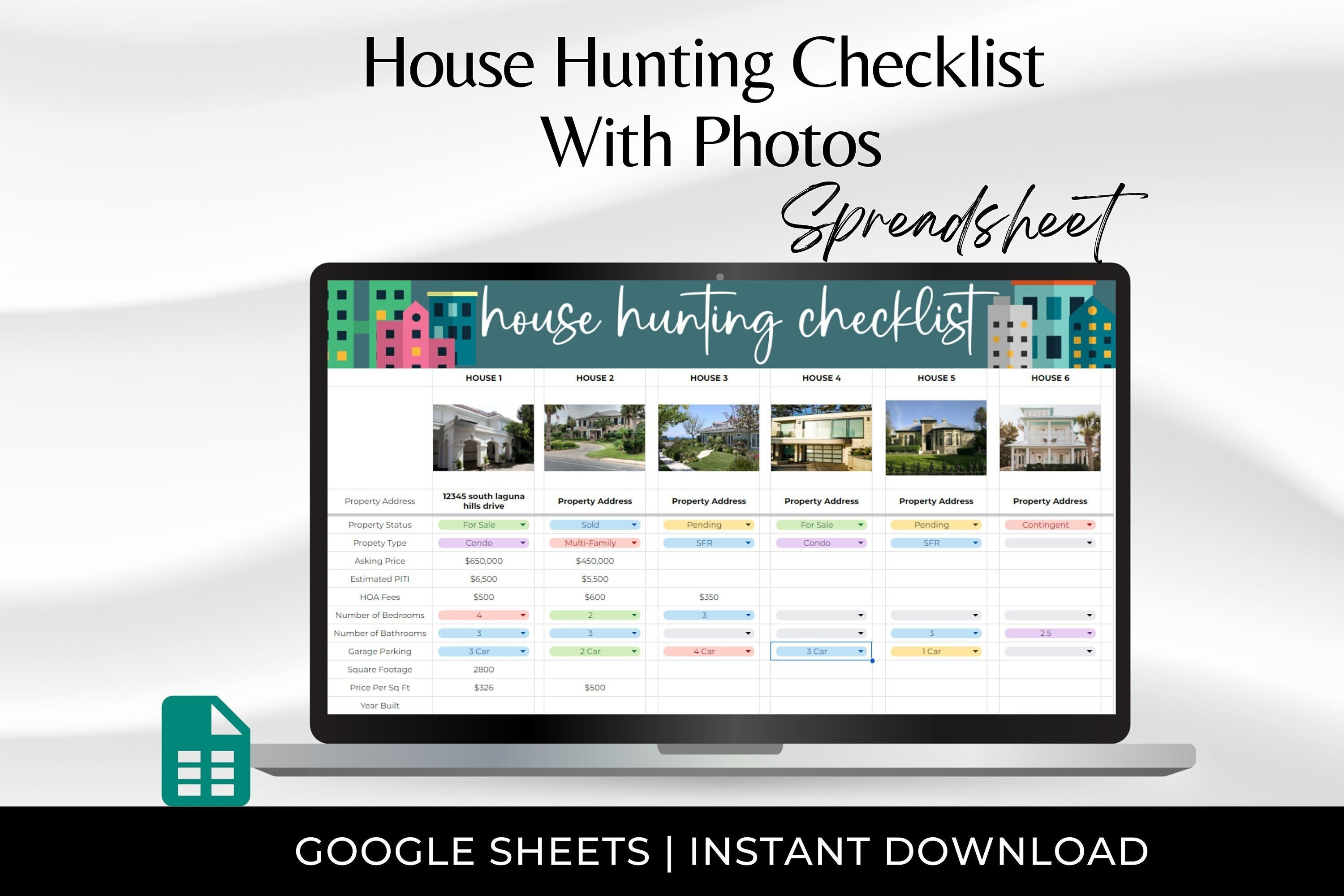 House Hunting Checklist With Pics, House Hunting Schedule, Realtor Home ...