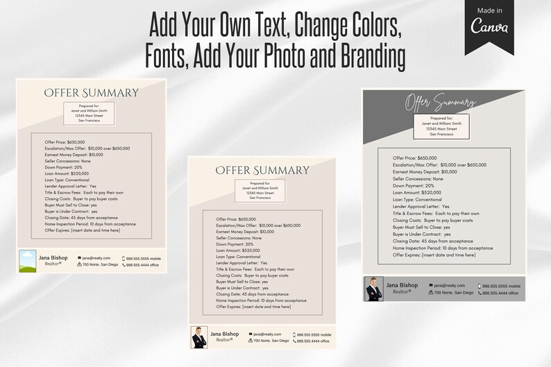 Real Estate Offer Cover Sheet, Real Estate Offer Summary, Purchase ...