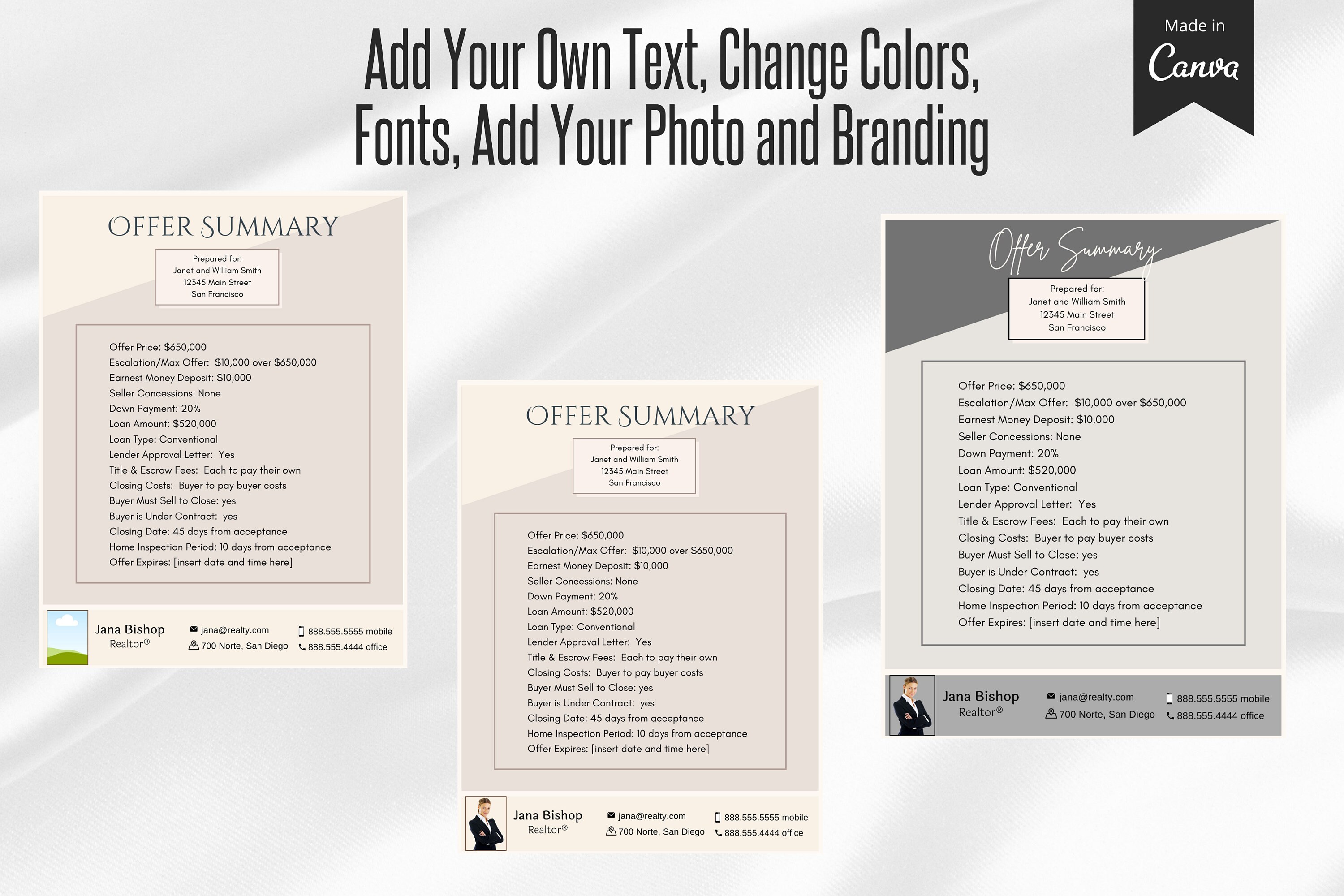 Real Estate Offer Cover Sheet, Real Estate Offer Summary, Purchase ...