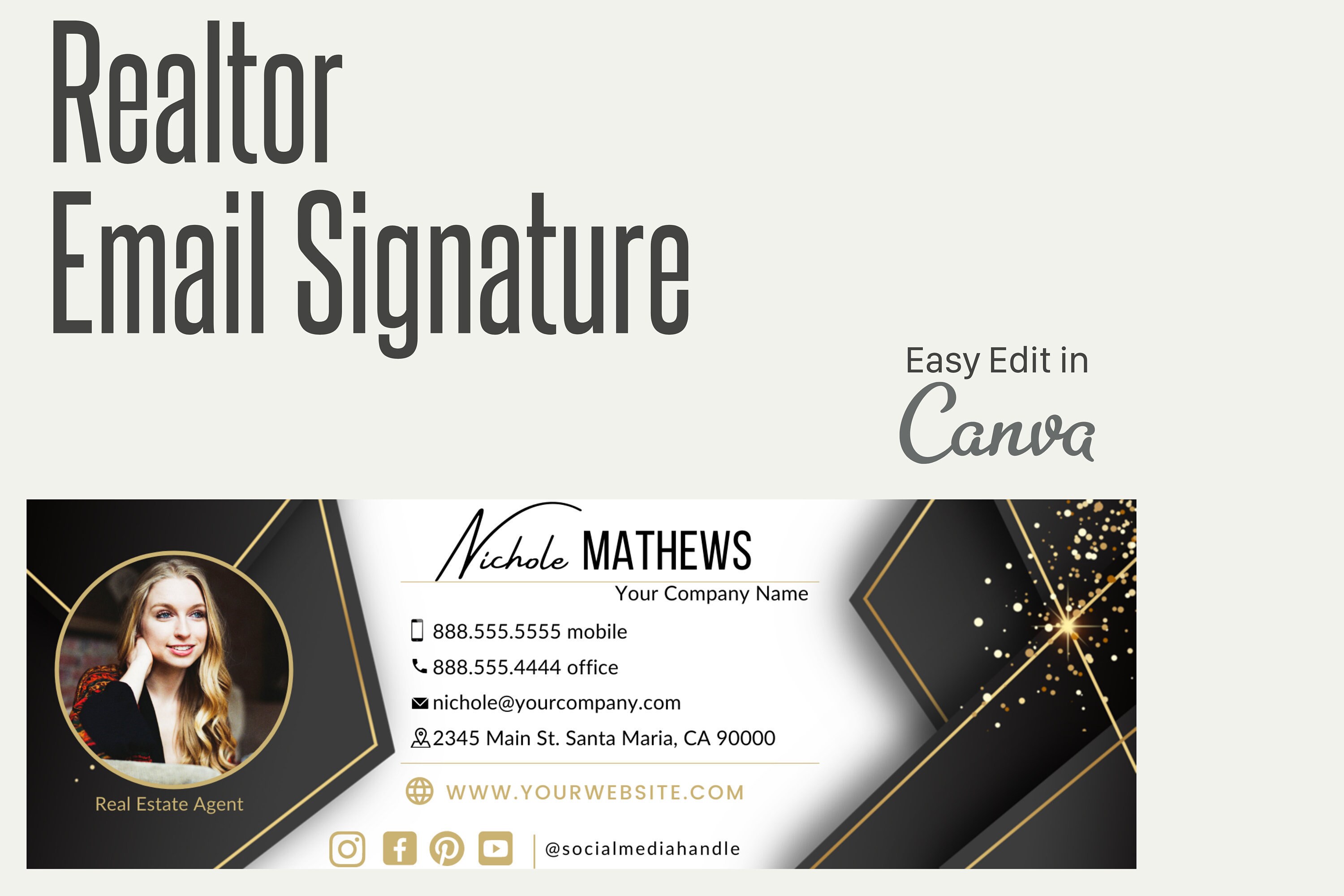 Real Estate Email Signature Template Edit in Canva, Textable Electronic ...