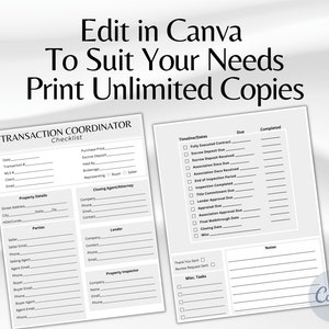 Transaction Coordinator Checklist, Transaction Coordinator Printable ...