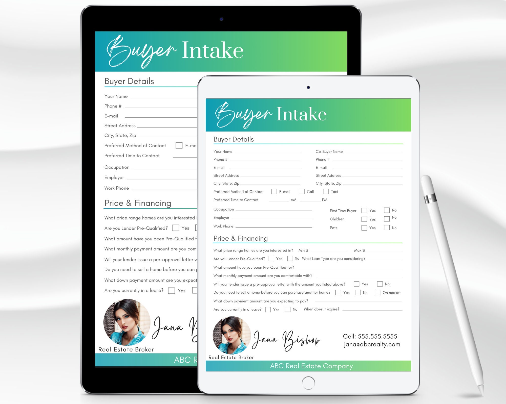 Buyer & Seller Intake Form for Realtor, Client Information Real Estate ...