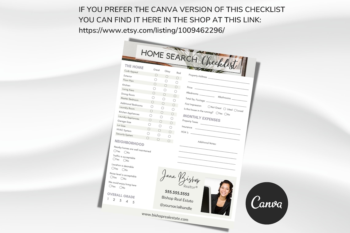 House Hunting Spreadsheet, Spreadsheet for Realtor, House Hunting ...