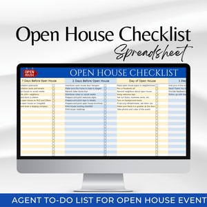 Open House Checklist for Realtor, Real Estate Spreadsheet, Open House ...