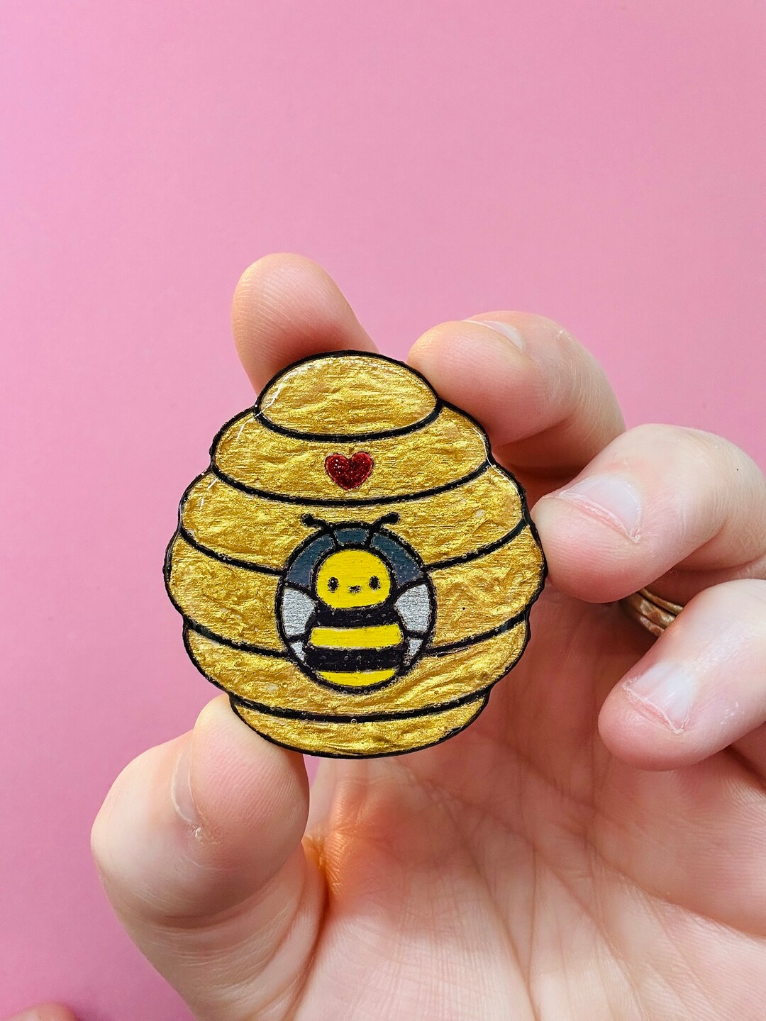 Hand Painted Wooden Honey Bee Brooch, Wooden Pin Badge, Bee Pin Badge ...
