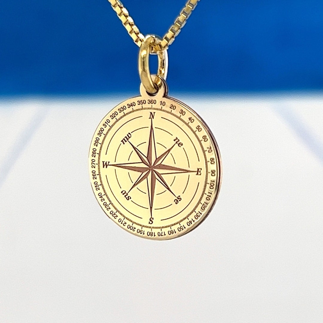 14K Solid Gold Compass Necklace 14K Solid Gold, Compass Jewelry ...