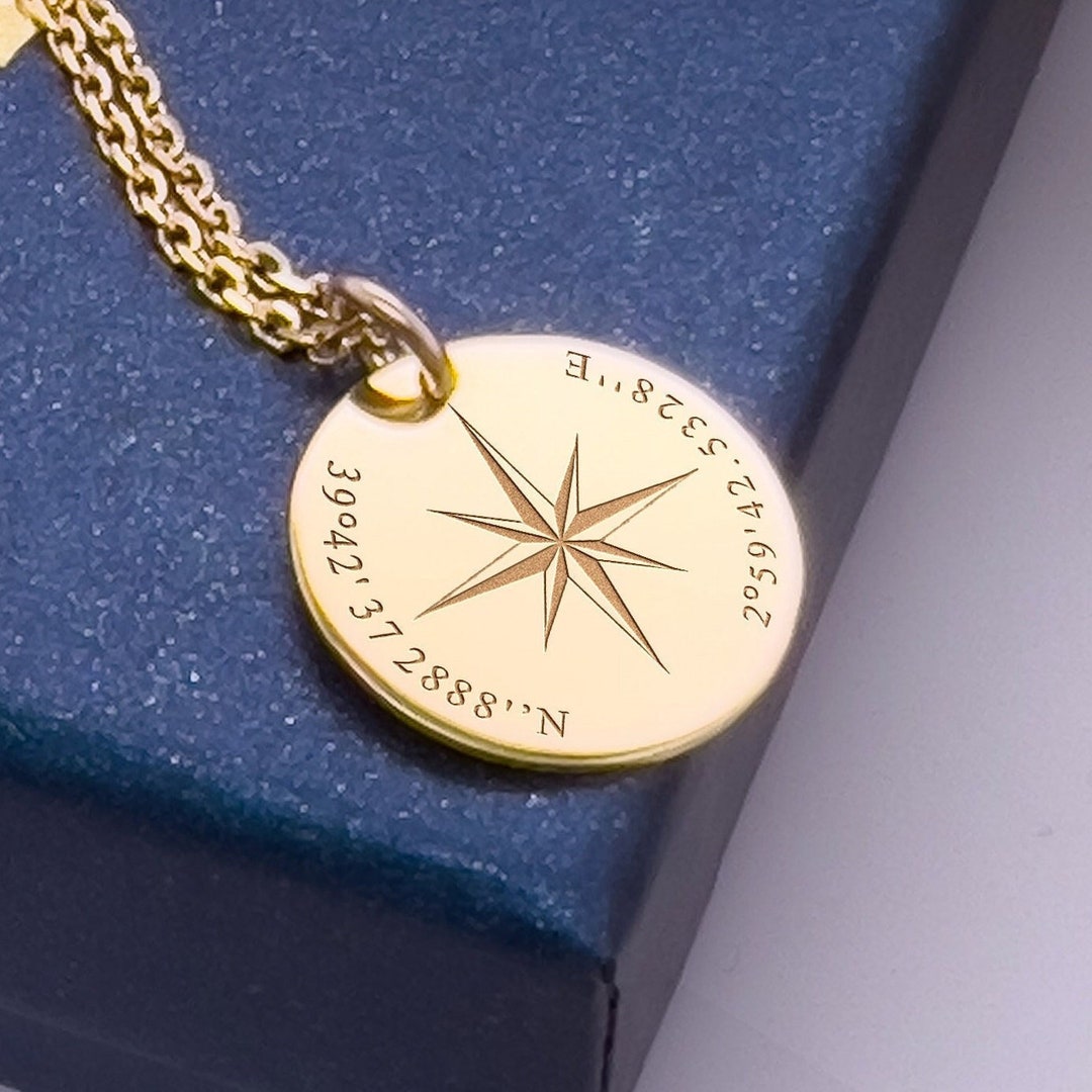 Christmas Gold Coordinate Gift, Compass Necklace, Personalized Necklace ...