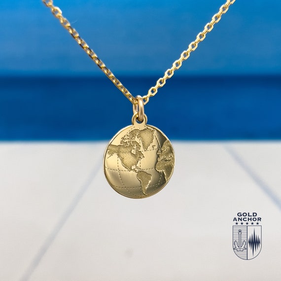 Dainty 14k Solid Gold Earth Necklace World Map Necklacegold - Etsy