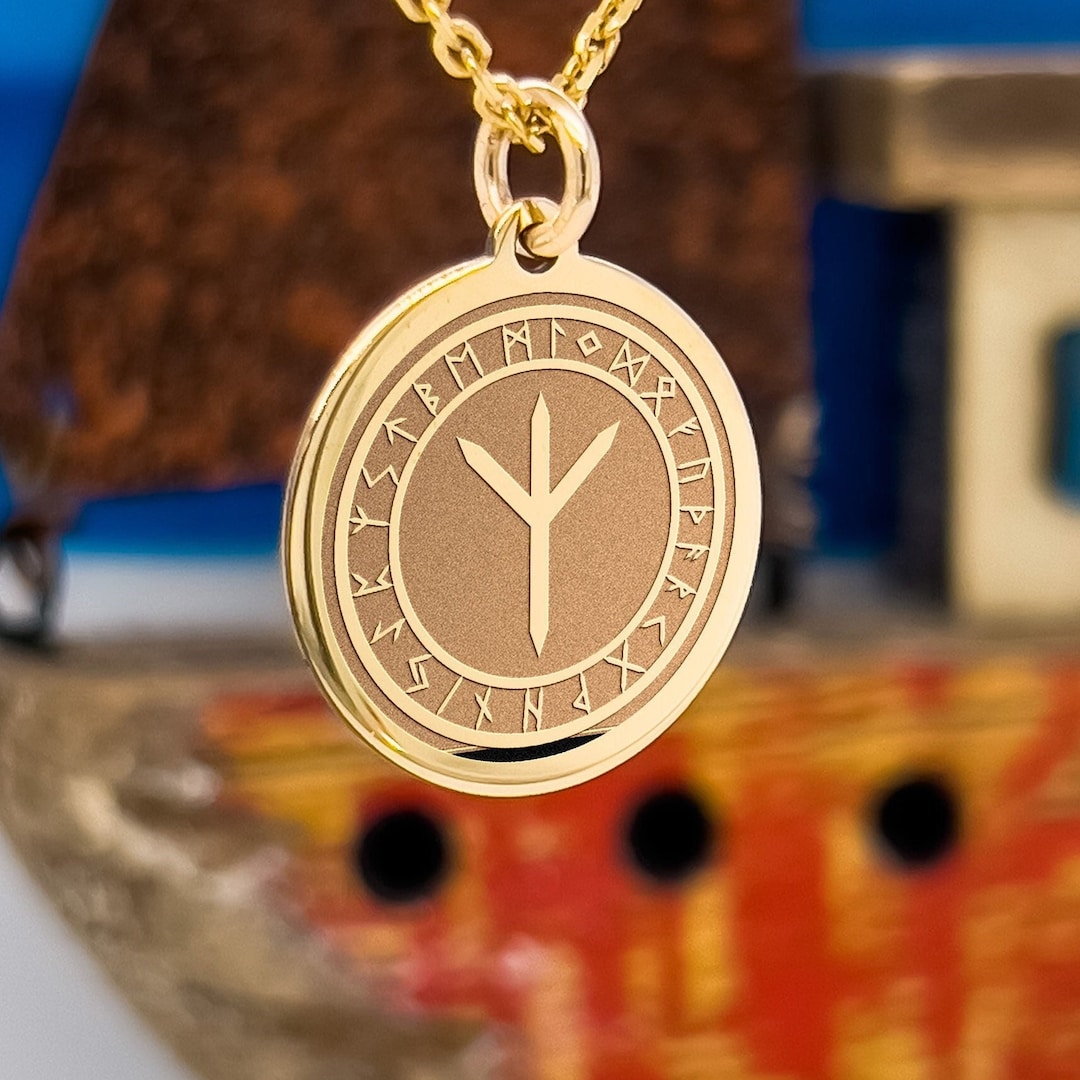 14k Solid Gold Algiz Necklace, Viking Rune Jewelry, Elhaz Pendant, Yr ...
