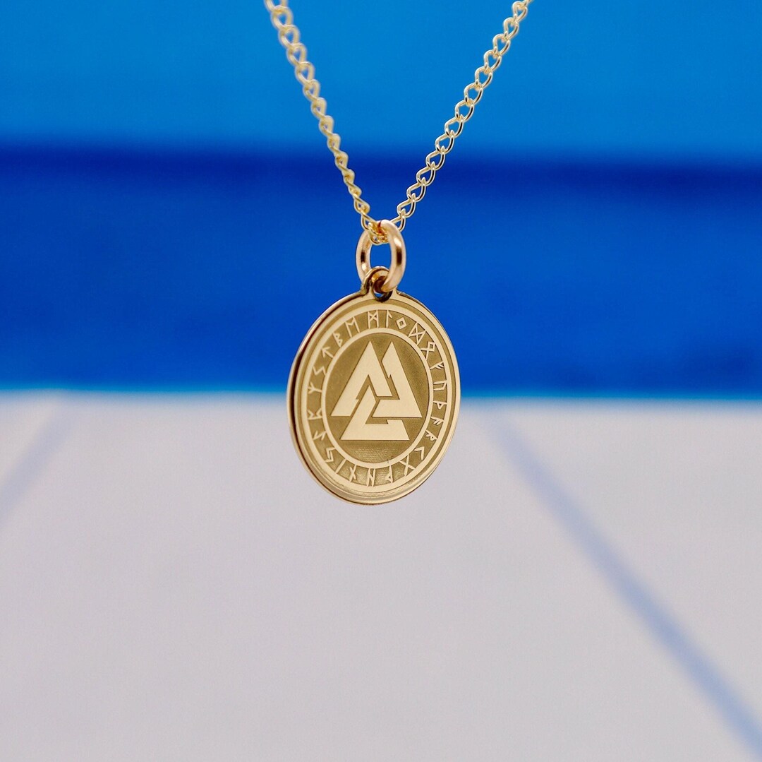 14k Solid Gold Pagan Valknut Norse Necklace Viking Pendant Handmade ...