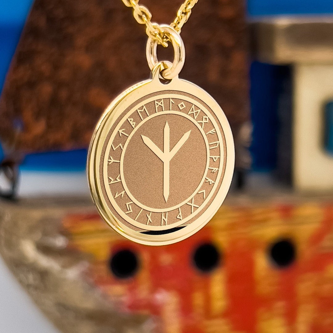 14k Solid Gold Algiz Necklace, Viking Rune Jewelry, Elhaz Pendant, Yr ...
