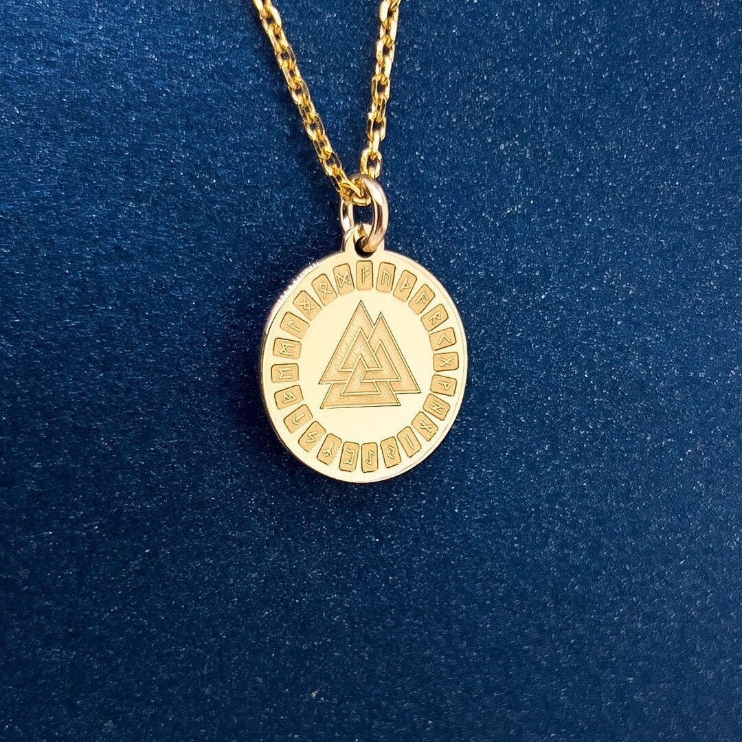 14k Solid Gold Pagan Valknut Necklace Norse Handmade Jewelry Celtic ...