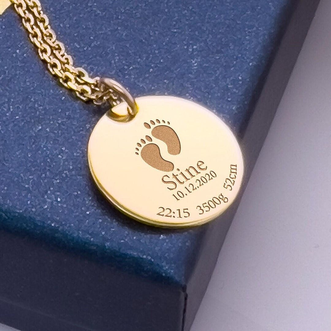 14K Solid Gold Birth Stat Necklace, Gift for Mama,personalized Necklace ...