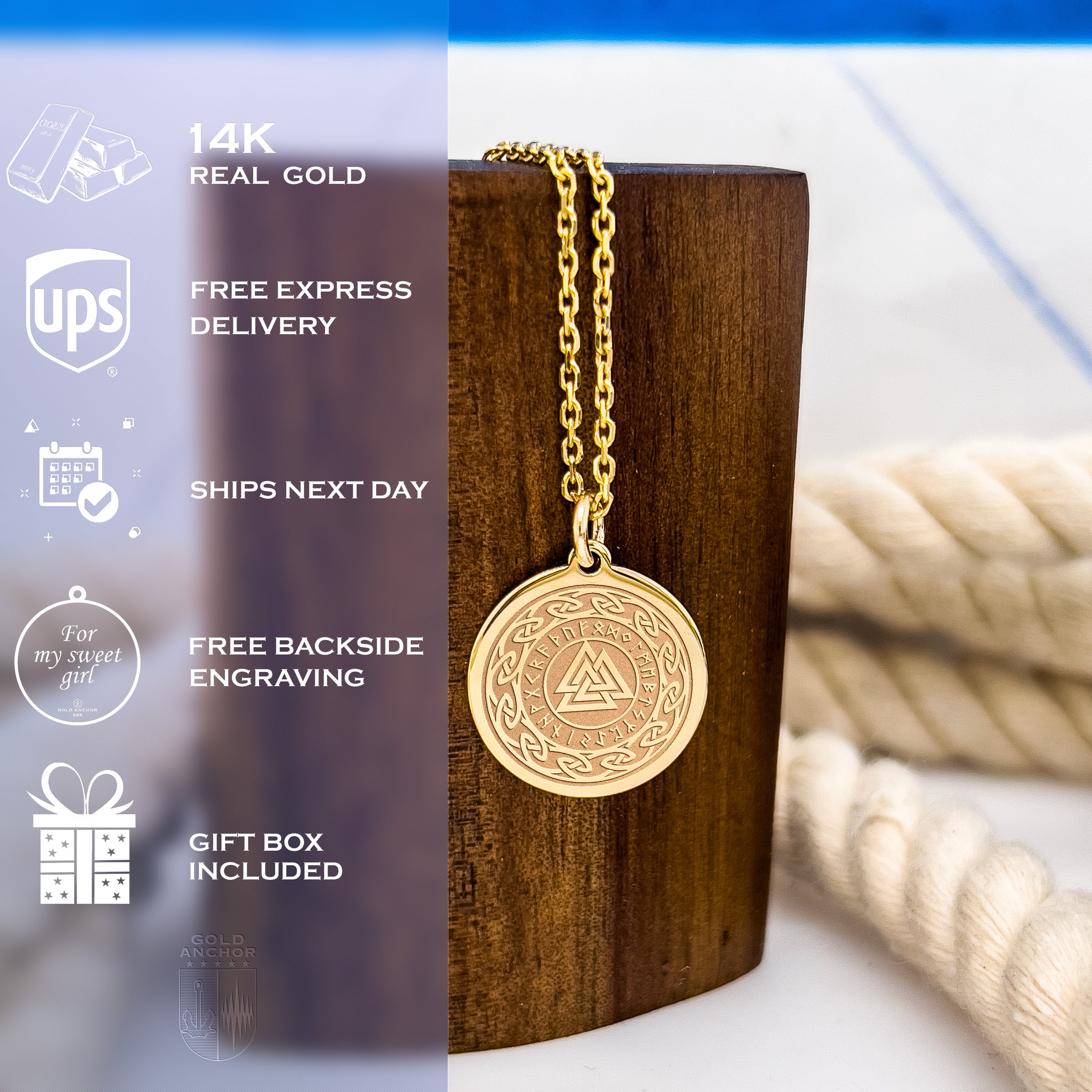 14k Solid Gold Celtic Valknut Norse Necklace Viking Pendant - Etsy