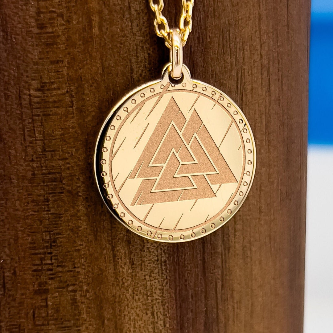 14k Solid Gold Valknut Norse Necklace Scandinavian Pendant, Pagan Odin ...