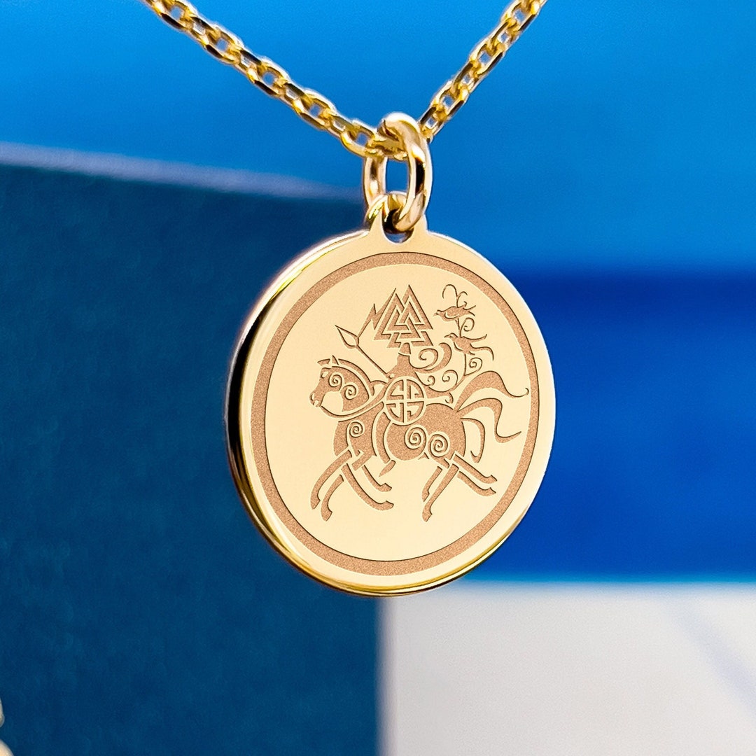 14K Real Solid Gold Odin Viking Necklace Nordic Gold Disc - Etsy
