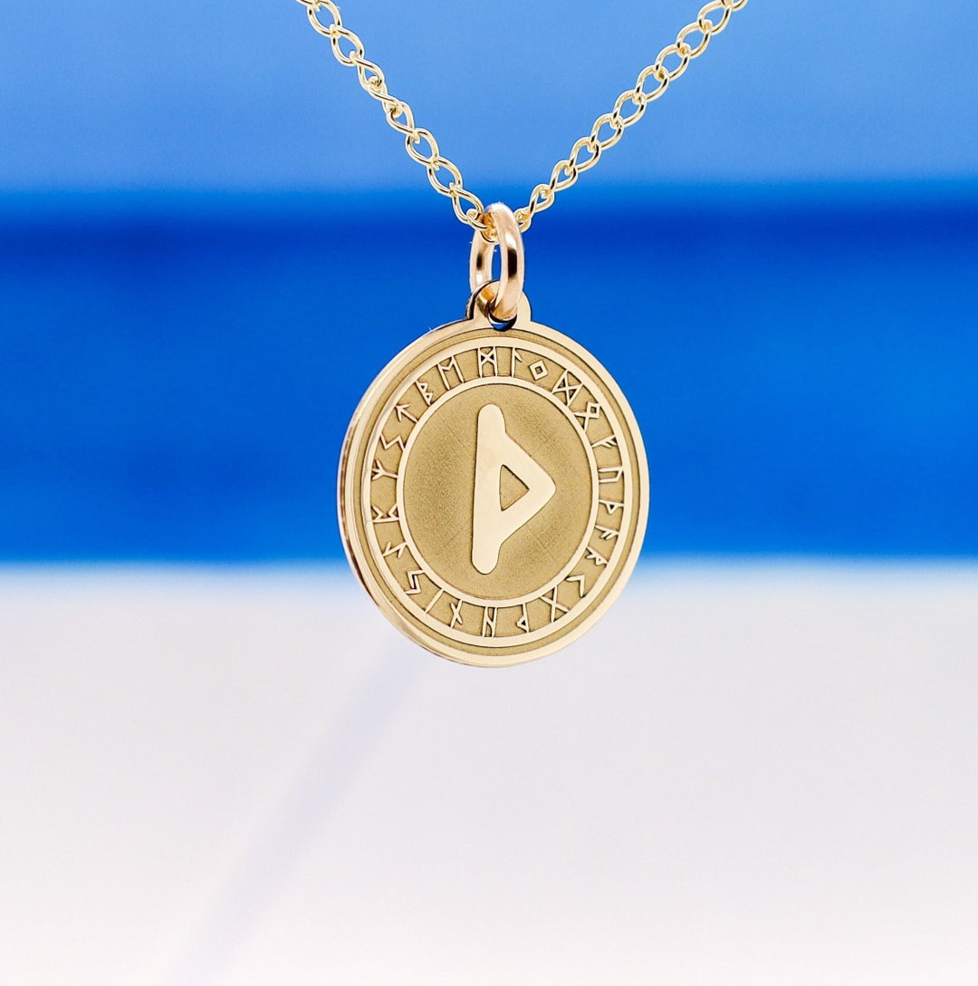 Personalized Pagan 14k Solid Gold Thurisaz Necklace, Viking Rune ...