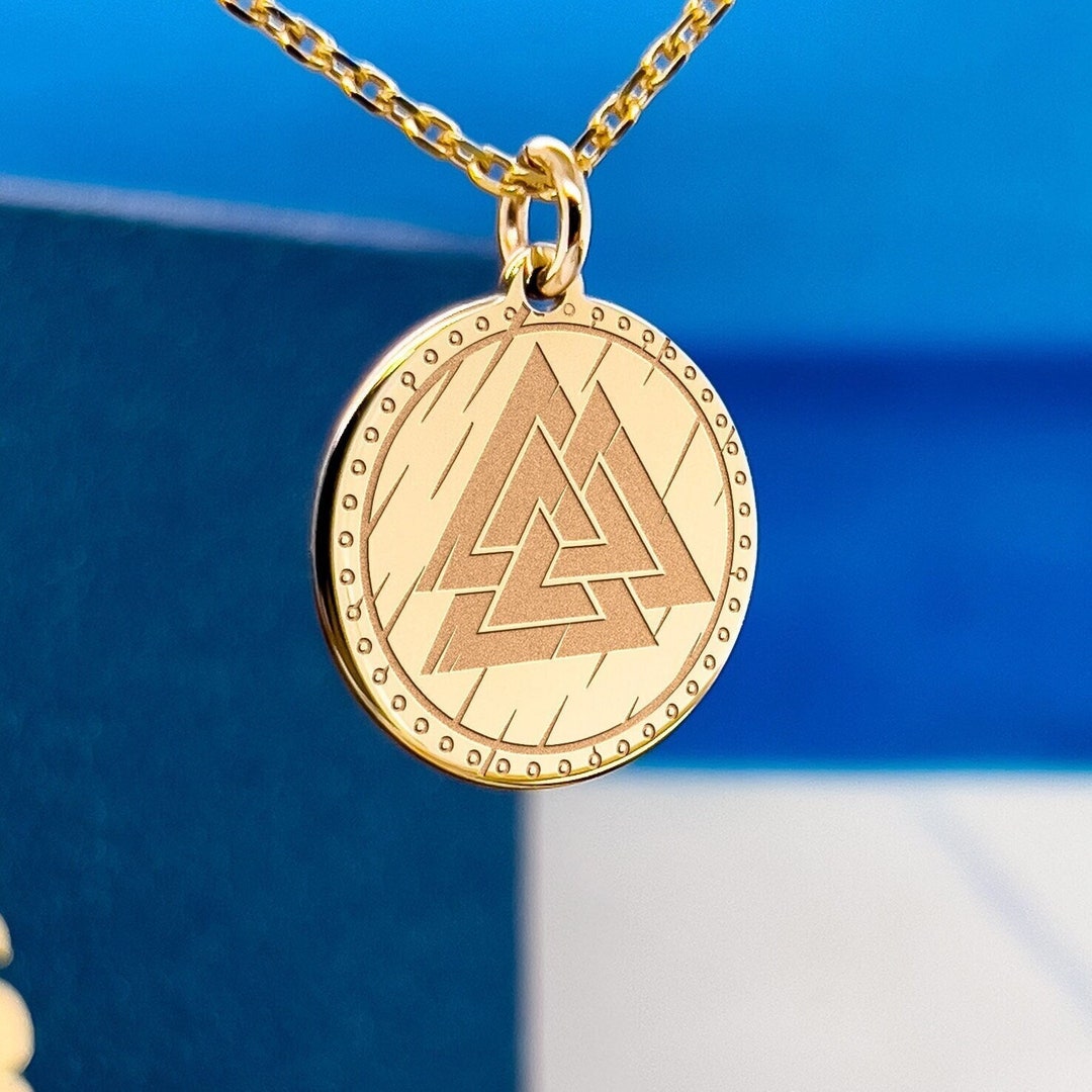 14k Solid Gold Celtic Valknut Norse Necklace Pagan Scandinavian Pendant ...