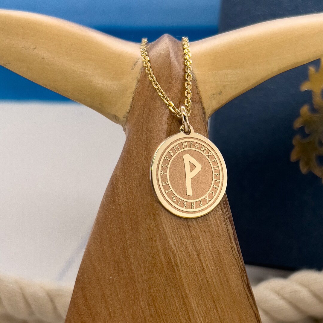Radiant 14K Gold Pendant With Wunjo Rune Engraving for Joy and Harmony ...