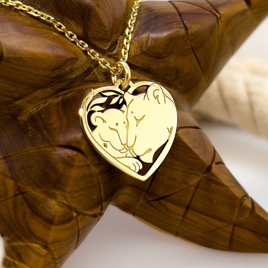 Gold Minimalist Lioness Heart Necklace, Valentins Day Gift, Gold ...
