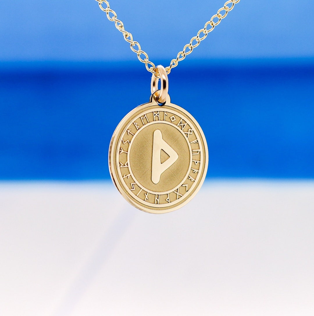 Personalized Pagan 14k Solid Gold Thurisaz Necklace, Viking Rune ...
