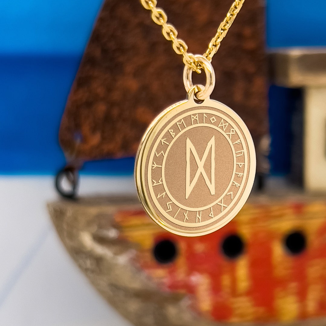 14k Solid Gold DAGAZ Necklace, Viking Rune Jewelry, Norse Symbol ...