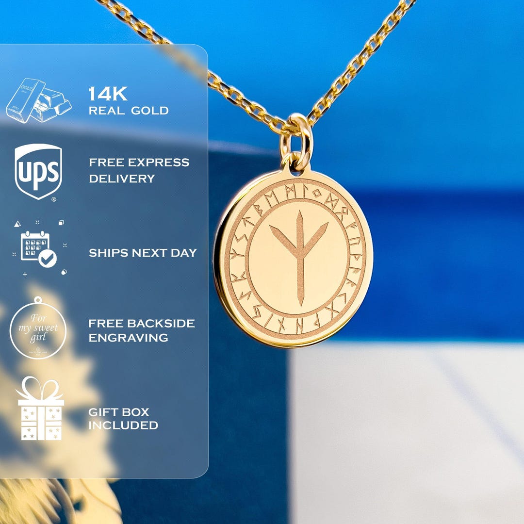 Viking 14k Real Gold Algiz Necklace, Norse Symbol, Viking Rune Jewelry ...
