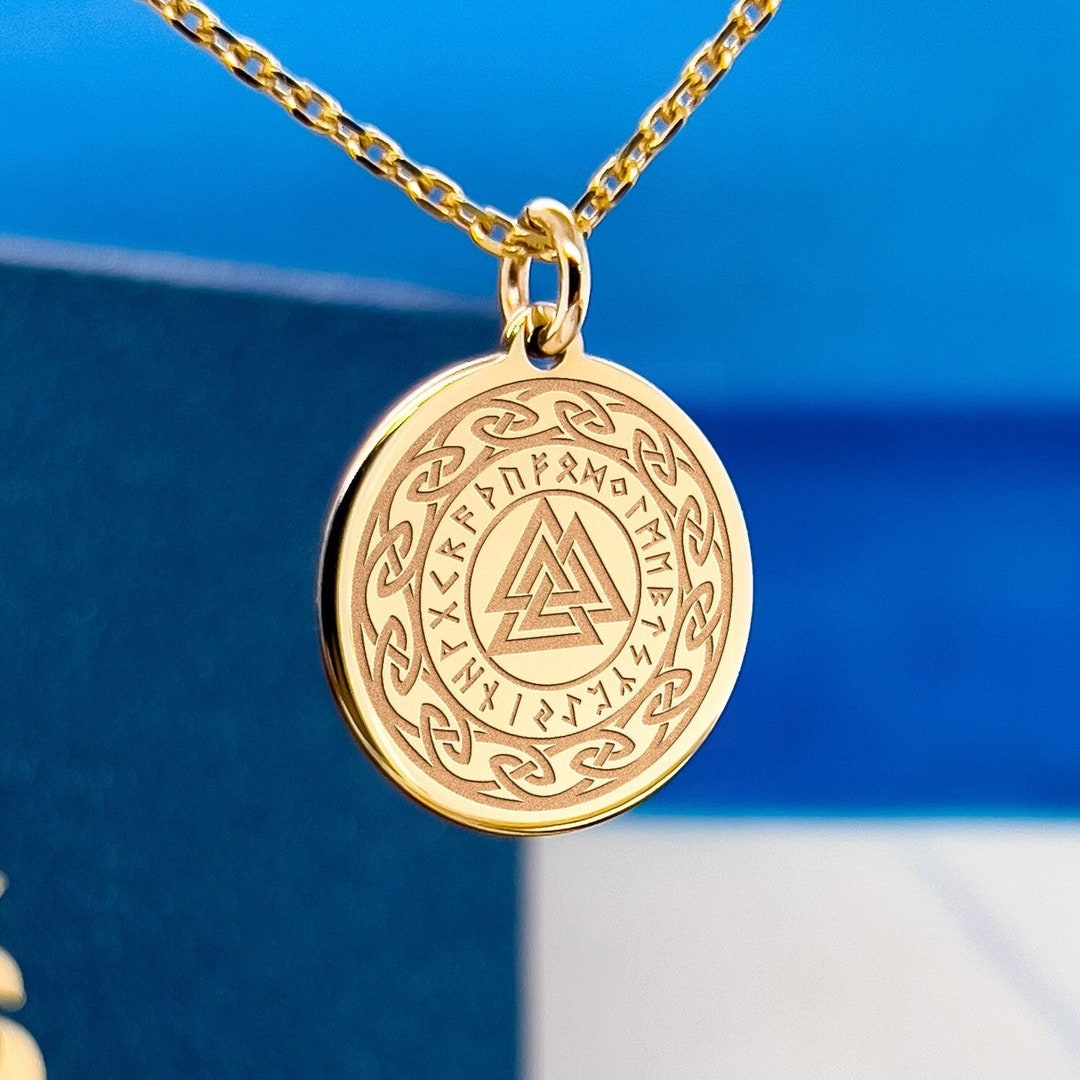 14k Solid Gold Celtic Valknut Norse Necklace Viking Pendant Handmade ...