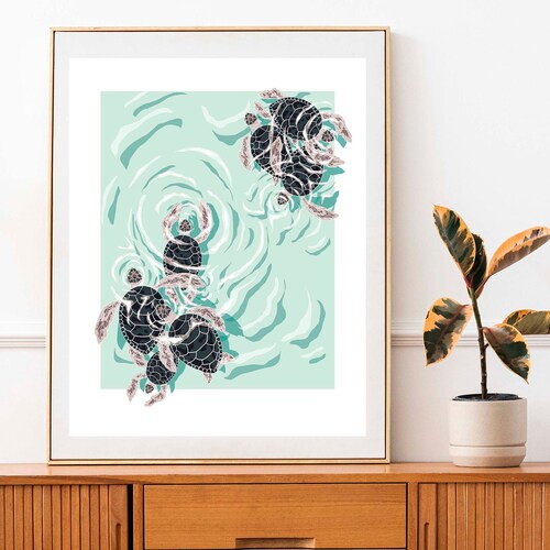 Turtle Art Print Ocean Wall Art Boho Sea Turtle Illustration - Etsy