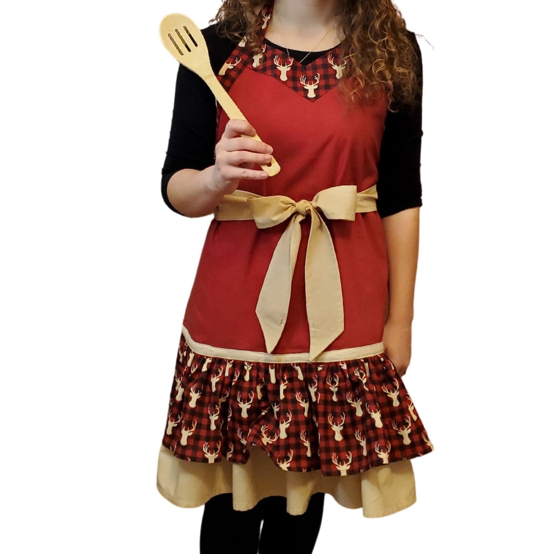 Women's Apron, Red and Black Checked Apron, Farmhouse Apron, Rustic ...