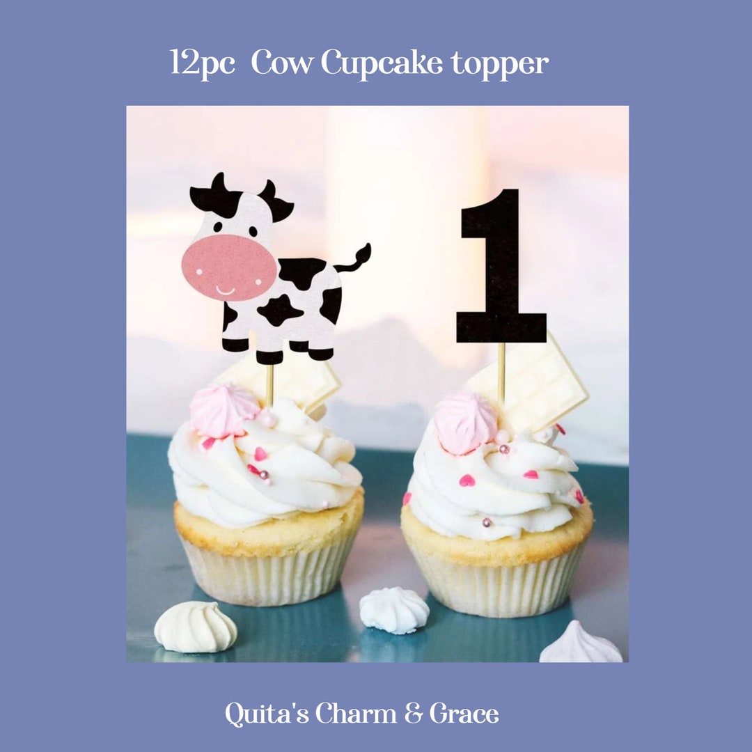 12 Pc Cow Cupcake Toppers - Etsy