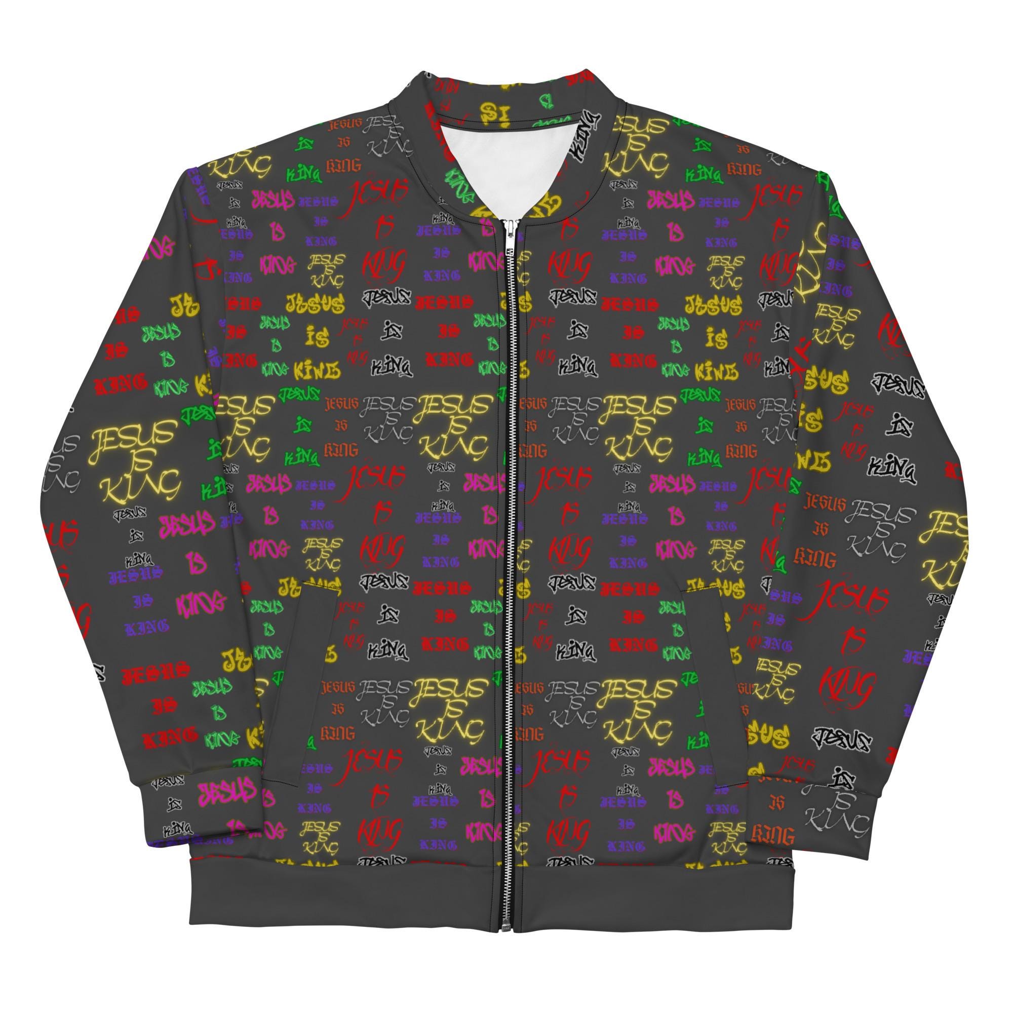 Men's Bomber Jacket, JESUS IS KING Jacket, Christian Clothing, Black ...