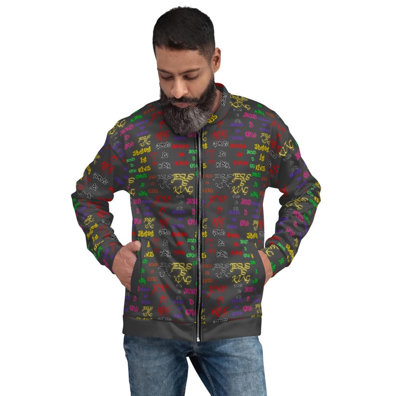 Men's Bomber Jacket, JESUS IS KING Jacket, Christian Clothing, Black ...