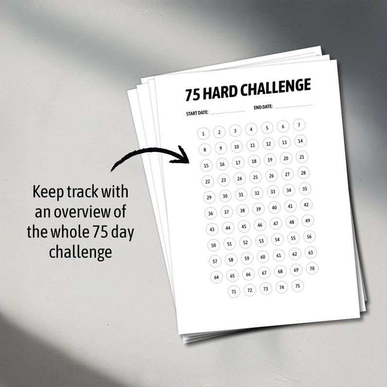 75 Day Hard Challenge, PDF Printable Progress Tracker, Printable ...