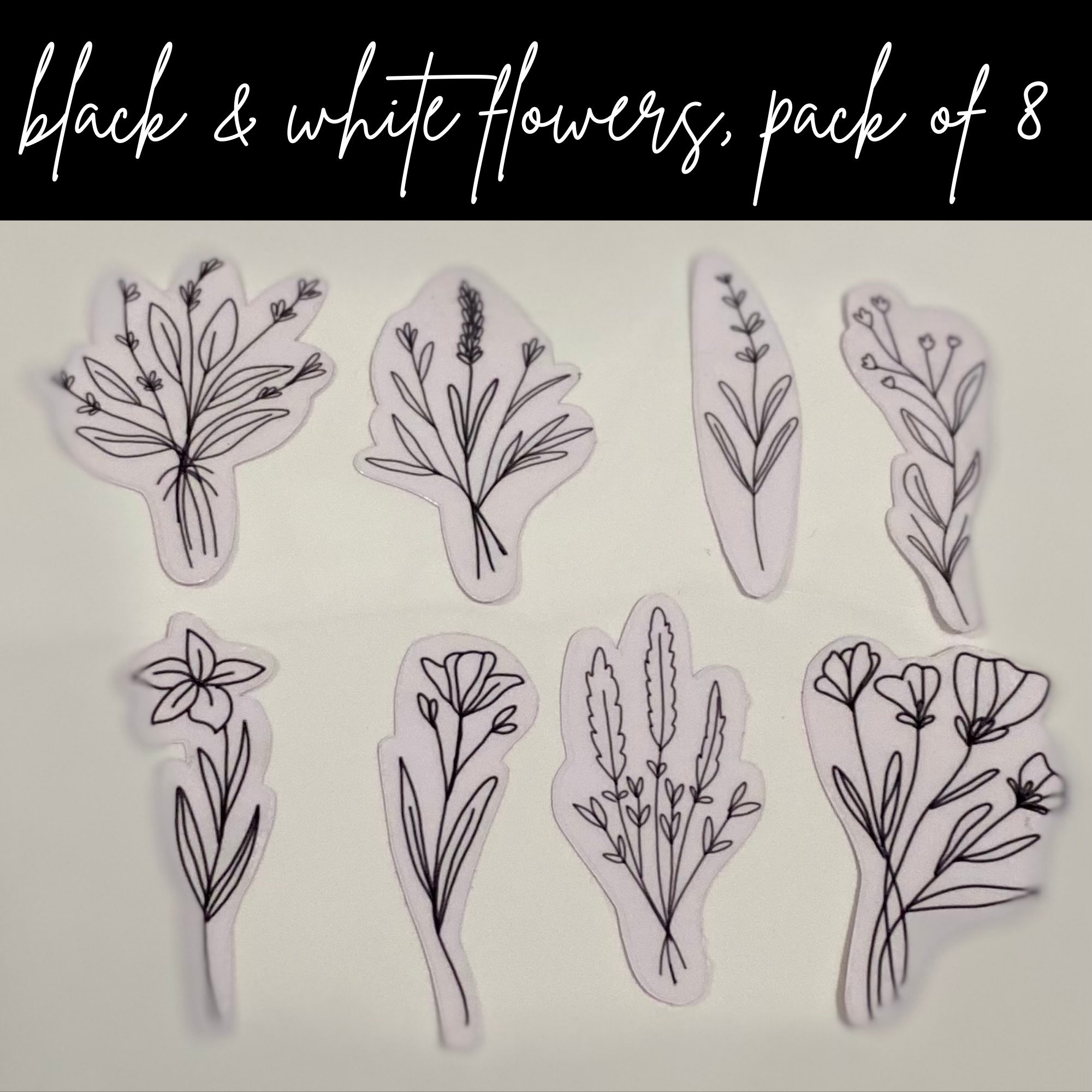 Black and White Flowers Sticker Pack - Etsy