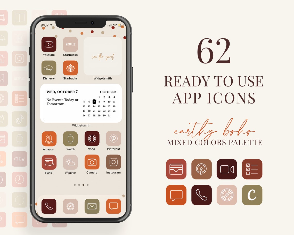 Iphone App Icons AUTUMUN Boho App Icon for Iphone Aesthetic - Etsy