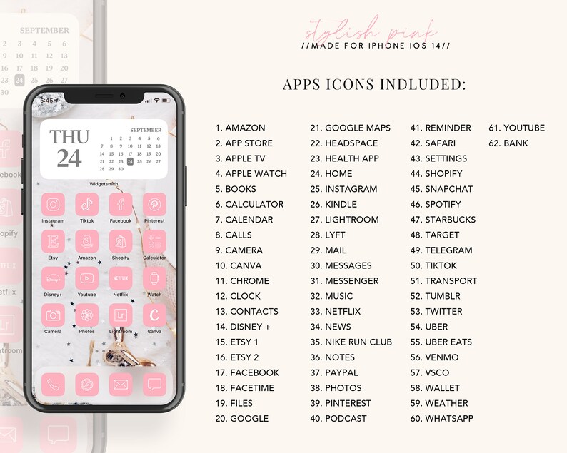 IOS15 App Icons Ios 14 Iphone App Pack Pink App Pack Ios - Etsy