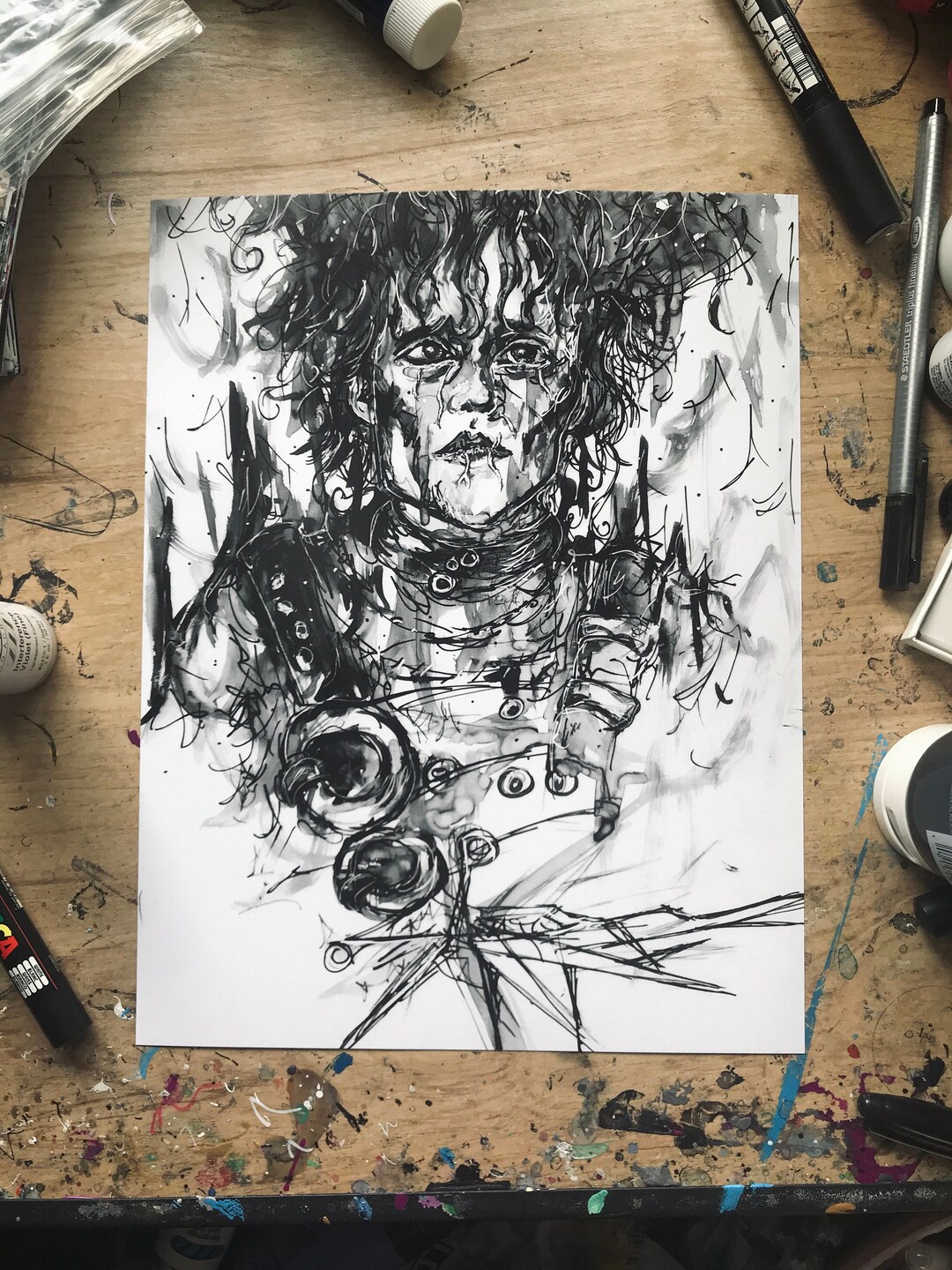 Inky Black and White Edward Print - Etsy