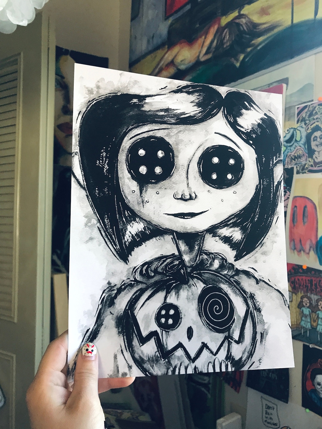 Inky Spooky Button Eyes Art Print - Etsy