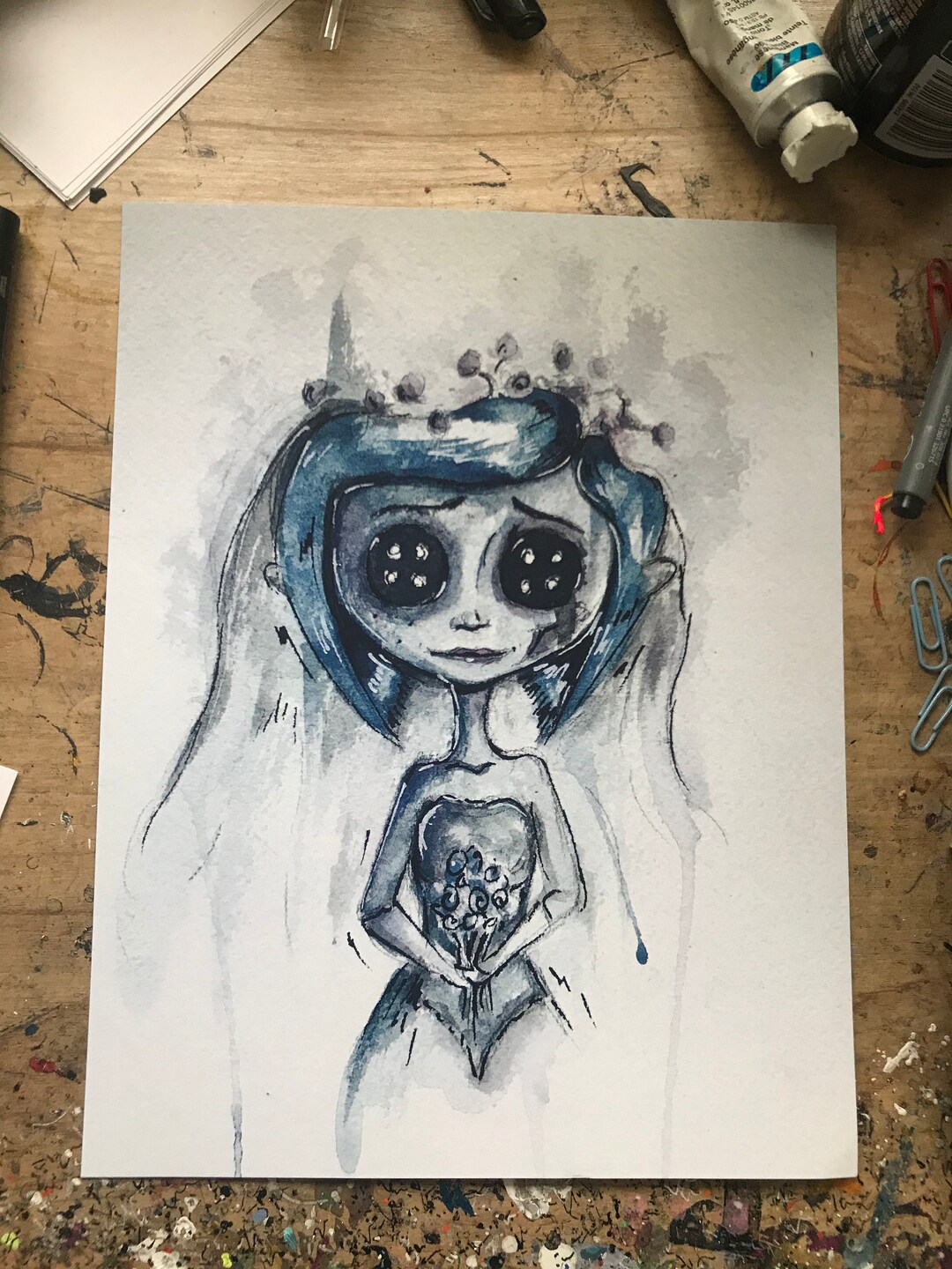 Button Eyed Corpse Watercolor Print - Etsy