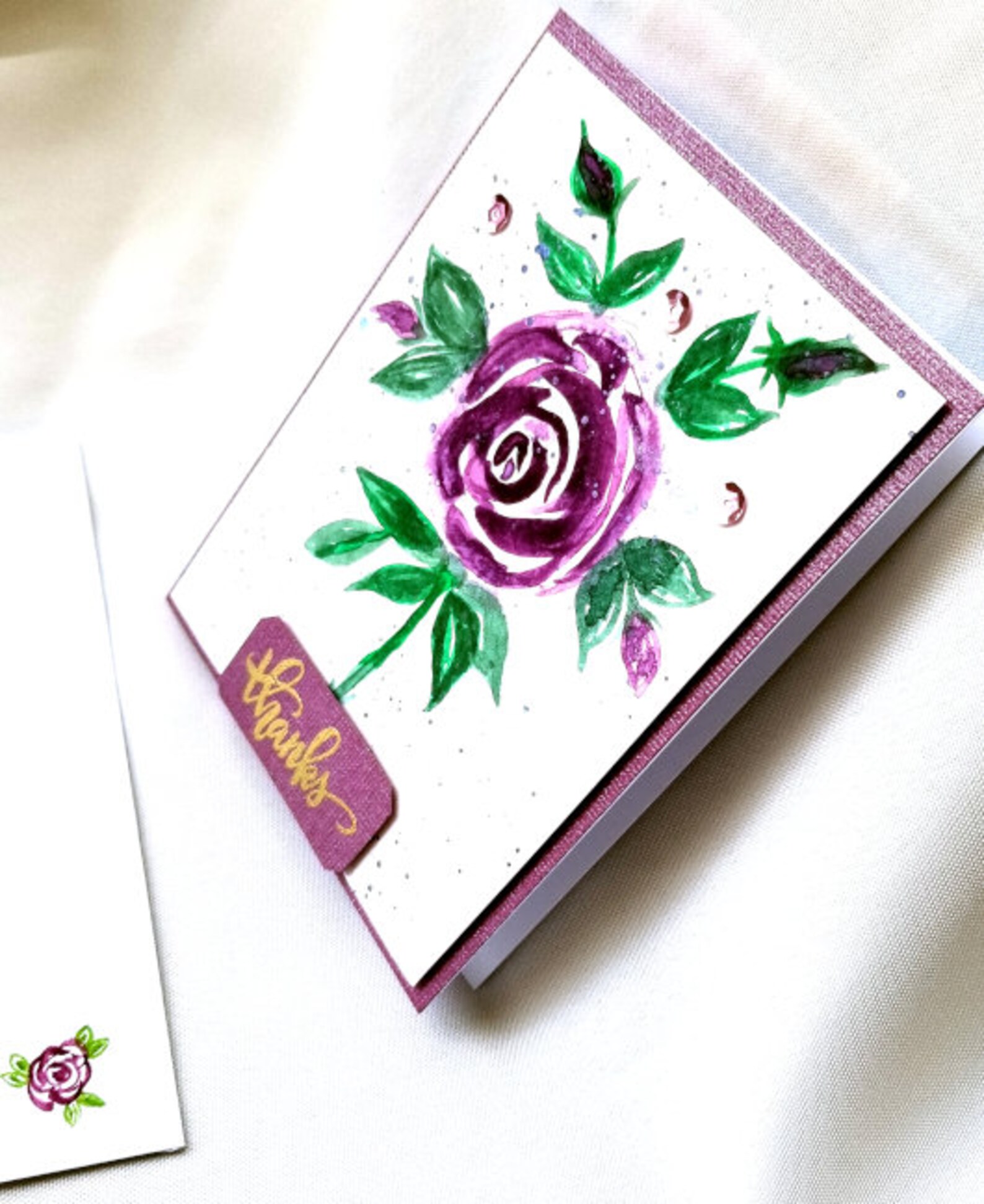 Purple Rose Card, Handpainted With Watercolor Paint, Secquins, Bling ...