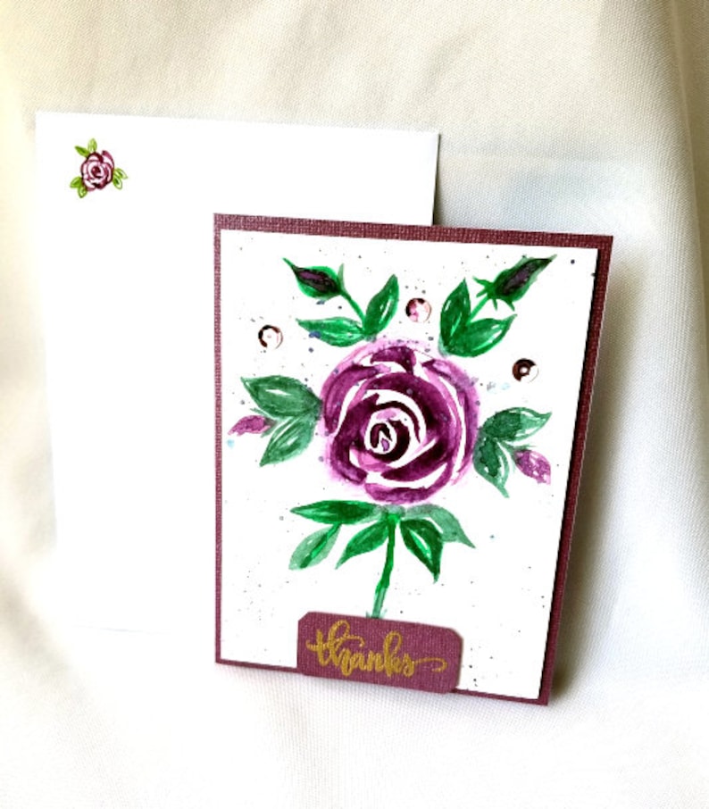 Purple Rose Card, Handpainted With Watercolor Paint, Secquins, Bling ...